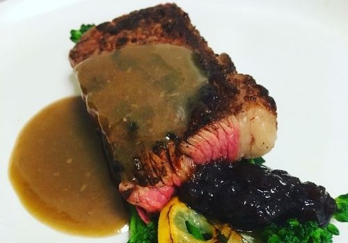 Beef Sirloin With Charred Purple Sprouting Broccoli Anchovy Beer Sauce