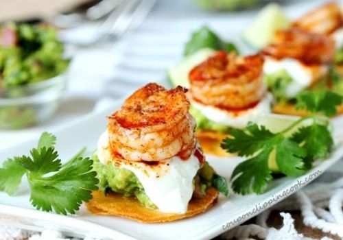 Cajun Shrimp Tostadas With Guacamole Canapé Recipe - yhangry